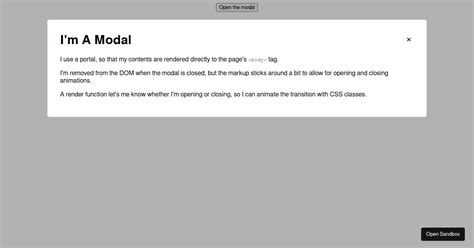 raw react animated modal w portal codesandbox