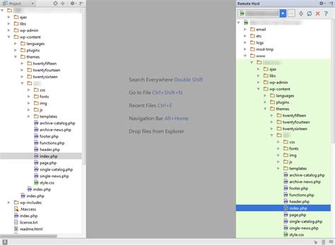 fast way to view the project file folder on remote host in phpstorm