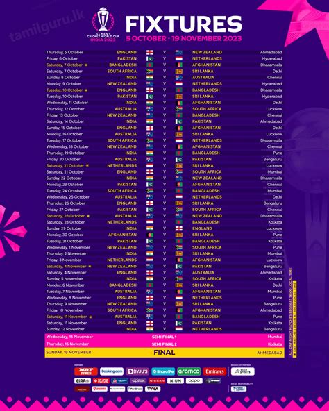Icc Cricket World Cup 2023 Match Schedule Fixtures Download