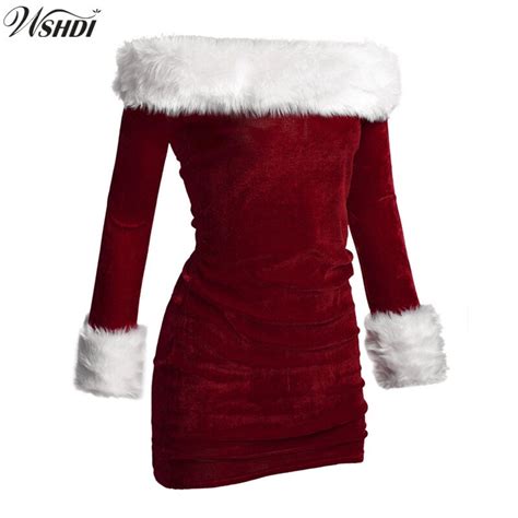 M Xxl High Quality Women Sexy Red Velvet Christmas Dresses Santa Claus