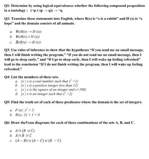 solved q1 determine by using logical equivalences whether