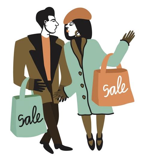 Premium Vector Sale Young Elegant Couple In Coats With Shopping