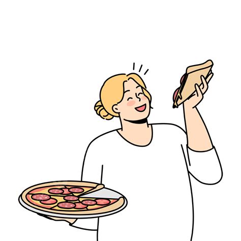 Hình ảnh Người Phụ Nữ Thừa Cân Mỉm Cười Với Bánh Pizza Png Người đàn