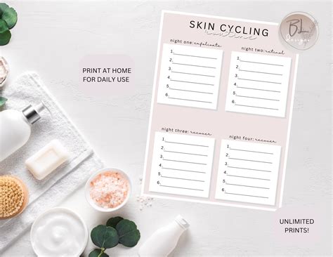 Printable Digital Skin Cycling Routine Checklist Self Care Template
