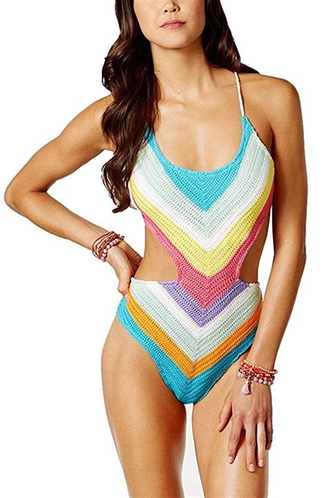 Bar Iii Womens Crochet Halter Monokini Swimsuit Dua Lipa Crochet