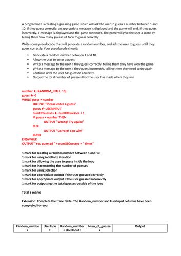 aqa pseudocode exam style question and powerpoint 4 teaching resources
