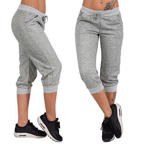 Fakkduk Womens Casual Capri Pants With Pocket Drawstring Elastic High