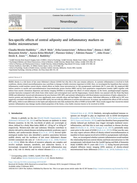 Pdf Sex Specific Effects Of Central Adiposity And Inflammatory
