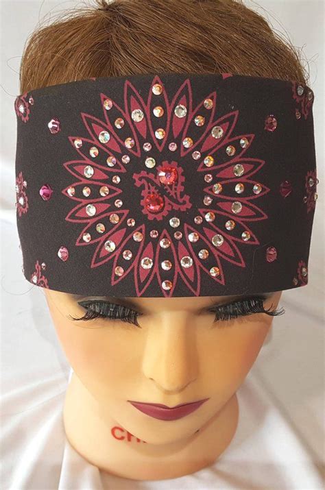 Pink And Black Western Paisley Print Swarovski Bandana Bling