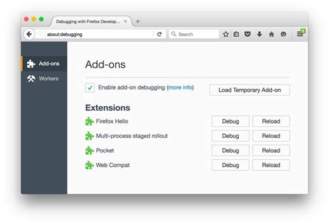 the about debugging page provides a single place from which you can