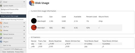 cpanel how to check for disk space in linux bek server web services