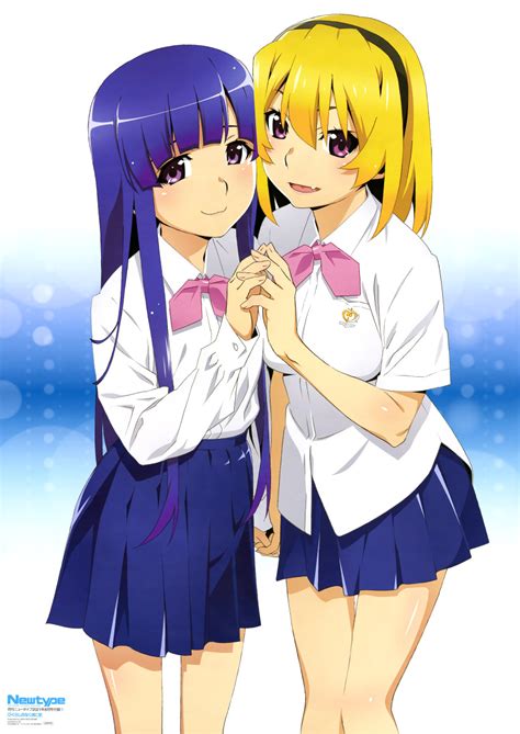 Safebooru 2girls Absurdres Bangs Blonde Hair Blue Skirt Breasts