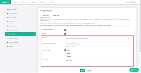 advanced proof of play or playback report optisigns