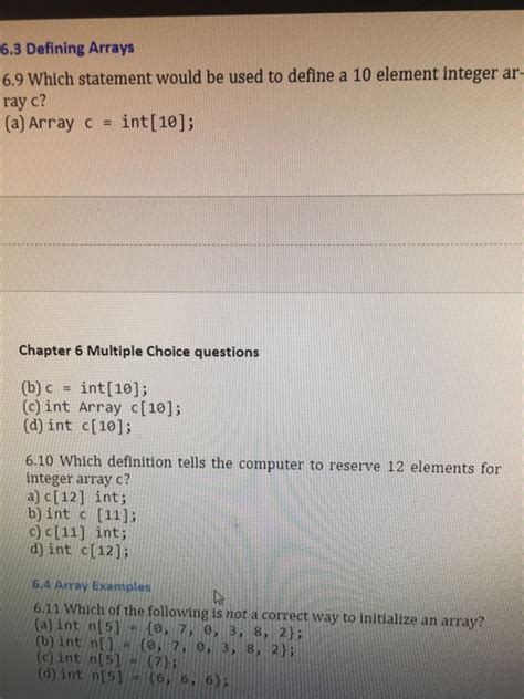 solved 6 3 defining arrays 6 9 which statement would be used