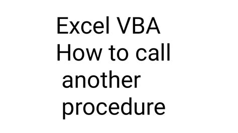 excel vba how to call another procedure youtube
