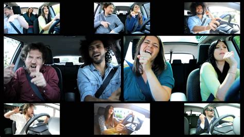 Two Friends Enjoy Life Singing And Dancing In Car While Driving Stock