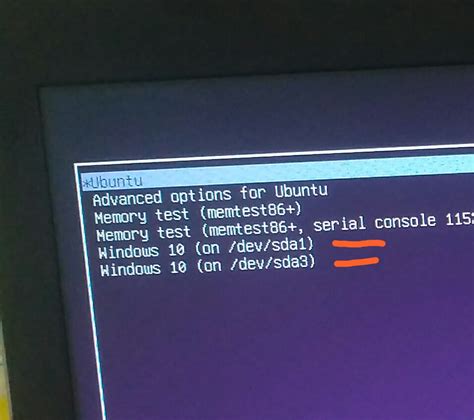 multiple monitors two options for windows 10 in the grub menu in dual