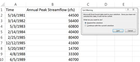 excel sorting screenshot