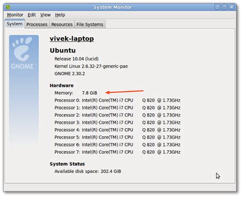 howto check ram size from redhat linux desktop system nixcraft