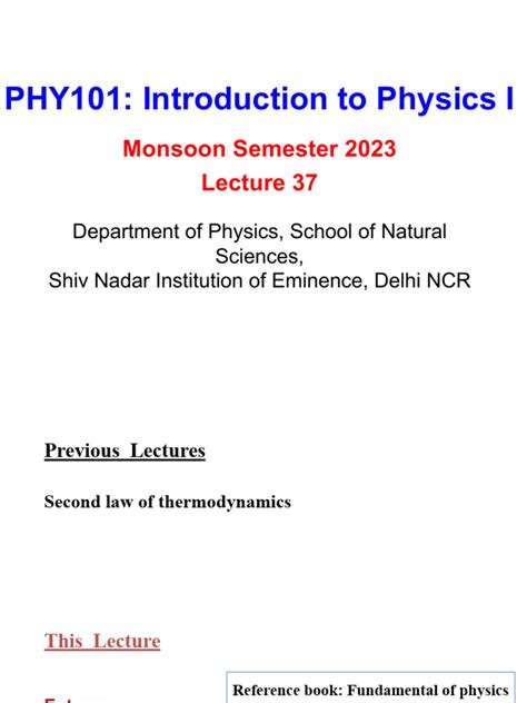 Lecture 37 2023 Pdf Entropy Second Law Of Thermodynamics