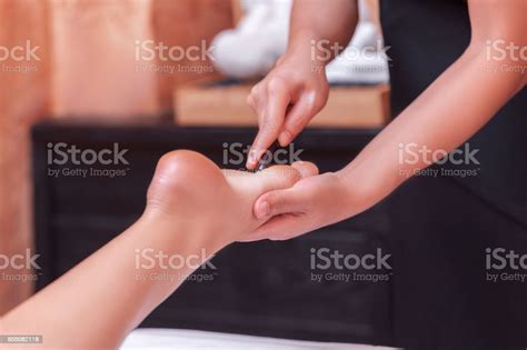 Reflexology Foot Massage Spa Foot Treatment By Wood Stickthailand Stock