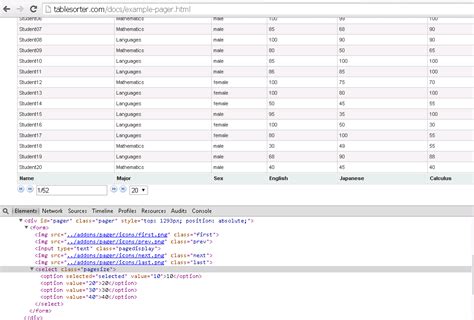 javascript how to reset tablesorter page size stack overflow