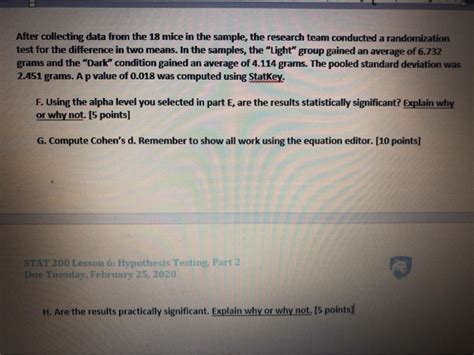 solved after collecting data from the 18 mice in the sample