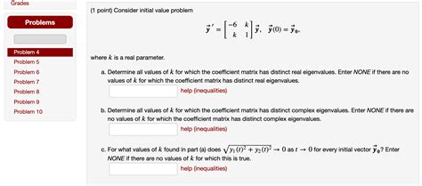 grades 1 point consider initial value problem problems j 113 50 jo