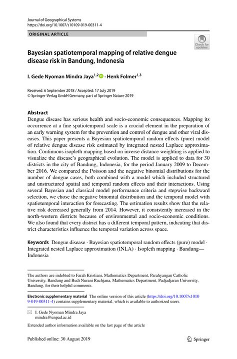 Pdf Bayesian Spatio Temporal Modeling And Mapping Of Dengue Fever The