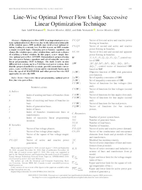 pdf line wise optimal power flow using successive linear optimization