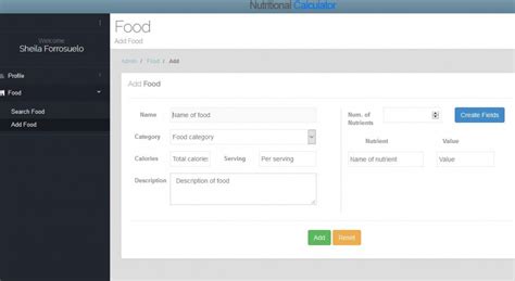 nutritional calculator php mysql source code