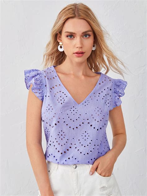 Shein Ruffle Armhole Schiffy Top Fashionista Clothes Ladies Blouse