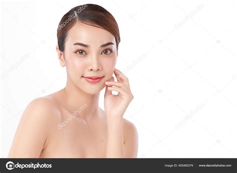 Beautiful Young Asian Woman Clean Fresh Skin White Background Face