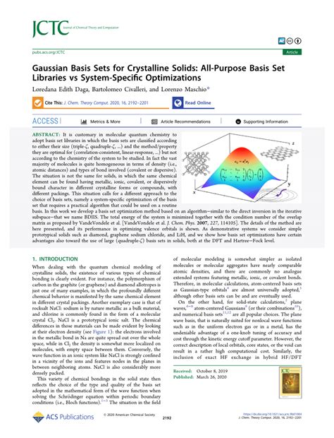 Pdf Gaussian Basis Sets For Crystalline Solids All Purpose Basis Set
