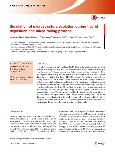 Pdf Simulation Of Microstructure Evolution During Hybrid Deposition