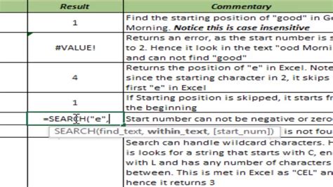 using the search function in excel
