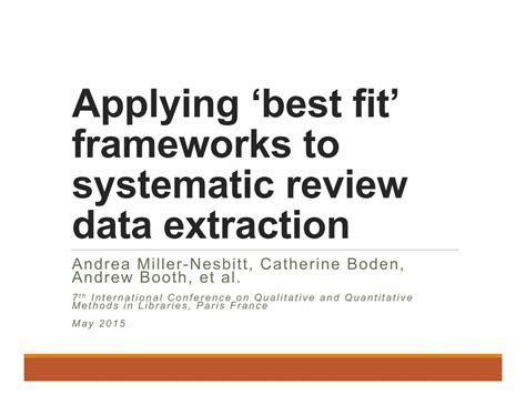 Pdf Applying ‘best Fit Frameworks To Systematic Review Data