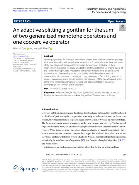 Pdf An Adaptive Splitting Algorithm For The Sum Of Two Generalized
