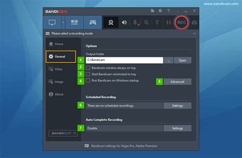 general settings auto start complete recording bandicam