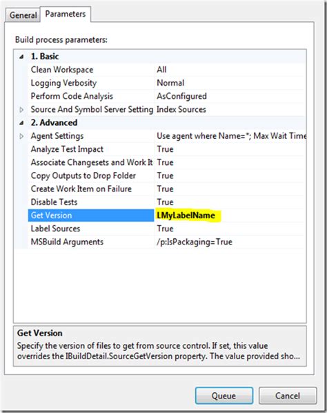 tfs build build by label
