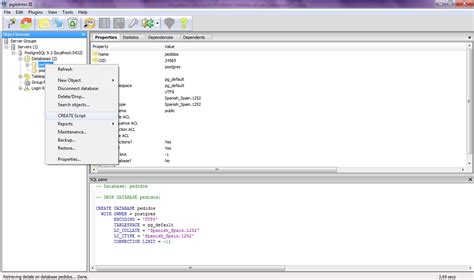 postgresql creación de la base de datos script