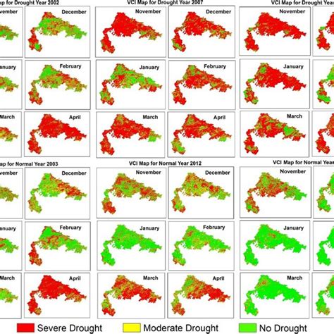 Spatial And Temporal Distribution Of Vci For The Drought Year 2002