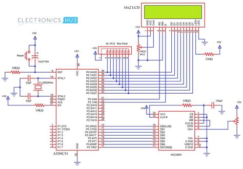digital voltmeter circuit using 8051 analog to digital converter