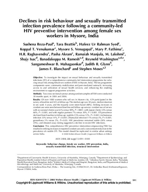Pdf Declines In Risk Behaviour And Sexually Transmitted Infection