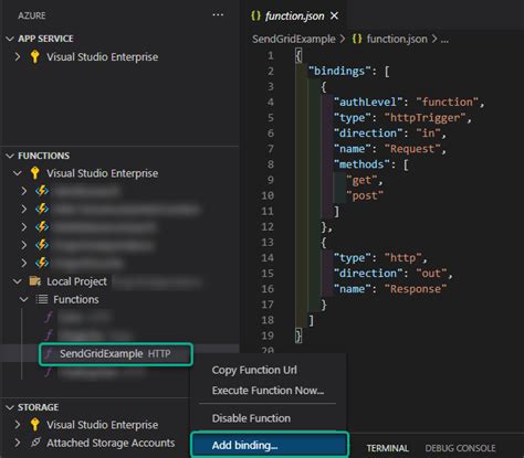using the azure functions sendgrid output binding with