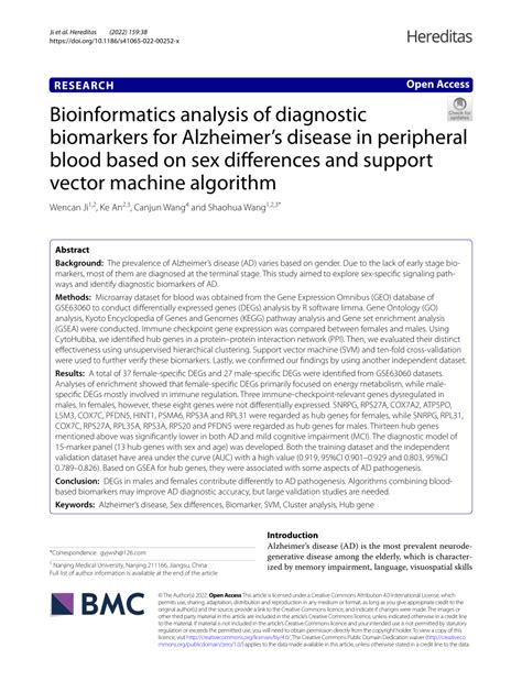 Pdf Bioinformatics Analysis Of Diagnostic Biomarkers For Alzheimers