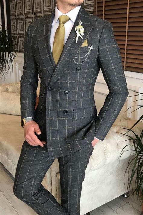 Grey And Gold Windowpane Wedding Suit Gentleman Style Giorgenti