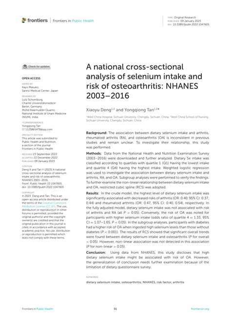 Pdf A National Cross Sectional Analysis Of Selenium Intake And Risk