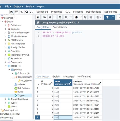 postgresql postgres sql database column value is [null] stack overflow