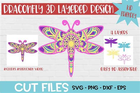 Dragonfly Mandala 3d Layered Svg Design